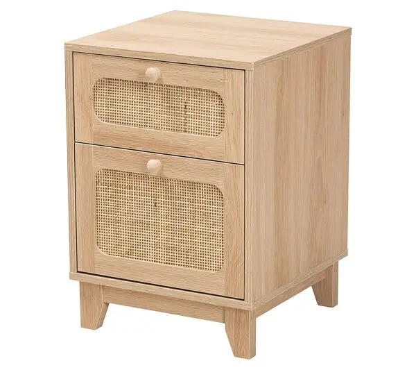BAXTON STUDIO Elsbeth Brown Wood And Natural Ra Ttan End Table