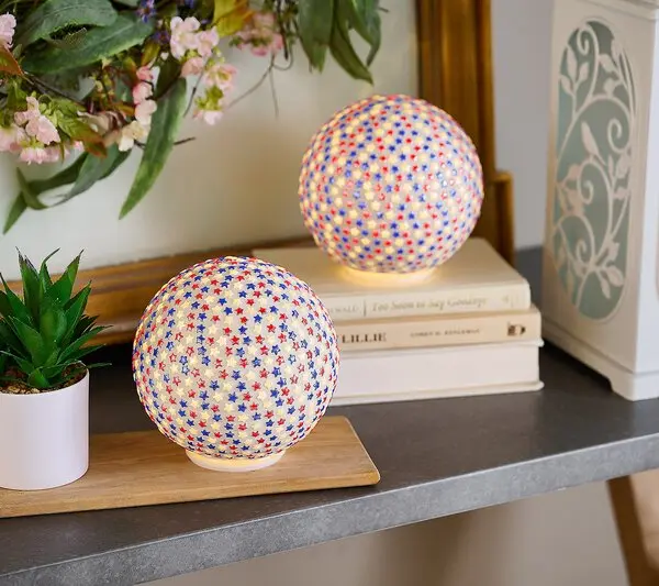 VALERIE PARR HILL Set Of 6' Illuminated Glass Star Spheres Valerie