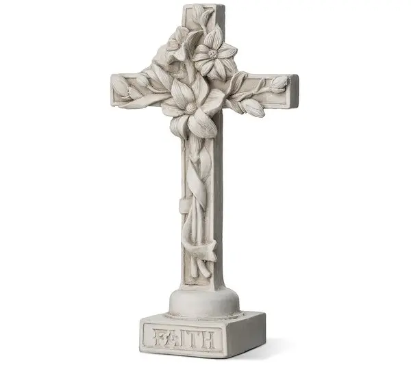 GLITZHOME 21' Mgo Holy Cross With Lily Lawn Gar Den Statue