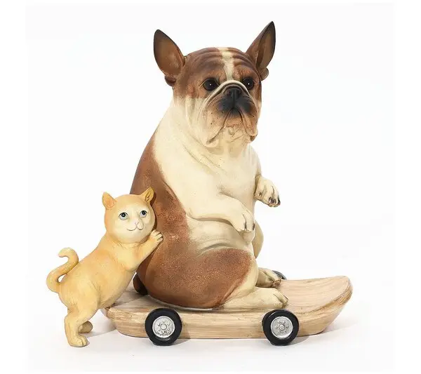 LUXEN HOME Luxenhome Kitten And Dog With Skateboard Resin Atue
