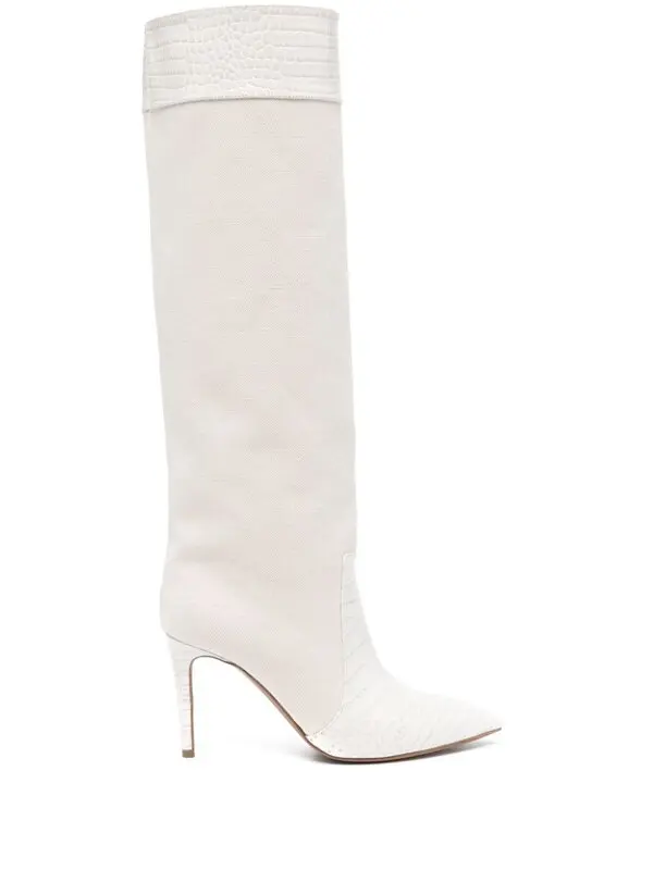 Paris Texas 85mm Croc-embossed Panel Knee-high Boots