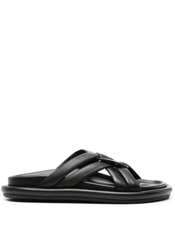 Moncler Bell Crossover-strap Leather Slides - Black