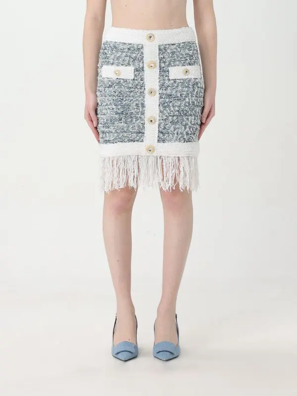 Balmain Fringe Hem Skirt - Gnawed Blue
