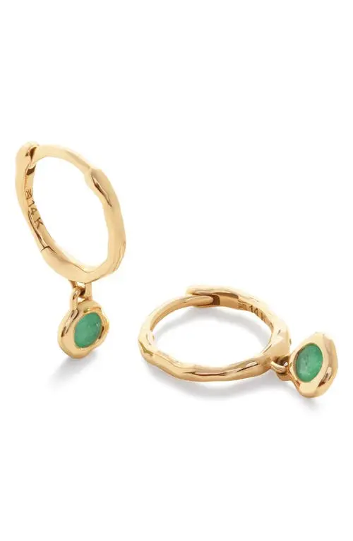 Monica Vinader Mini Siren Emerald Huggie Hoop Earrings