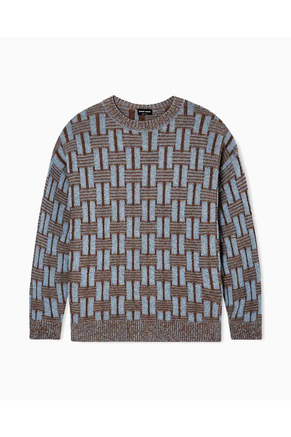 Giorgio Armani Textured Wool Crewneck Sweater - Red