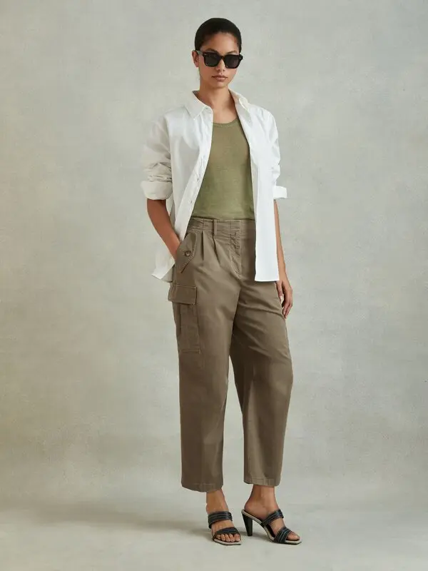 REISS Indie Cotton Blend Tapered Combat Trousers