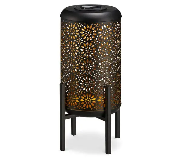 GLITZHOME 14.25' Floral Solar Powered Led Outdo Or Lantern