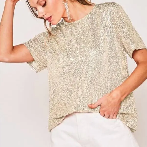 SS Sequin Top Taupe main image 0