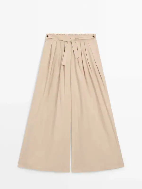 Massimo Dutti Poplin Palazzo Trousers Peach Editorialist