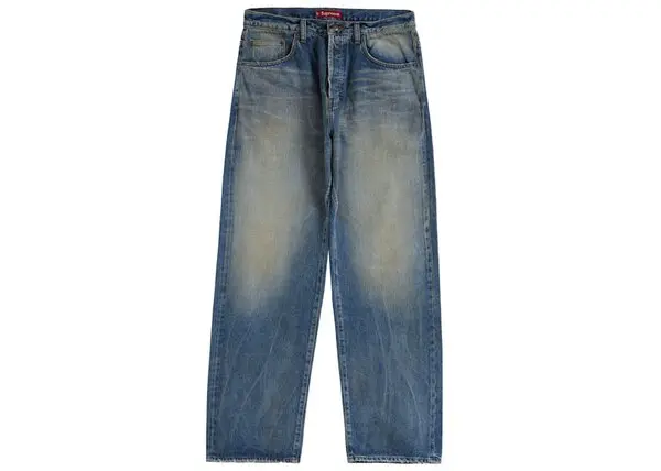 Supreme Distressed Loose Fit Selvedge Jean - Washed Indigo