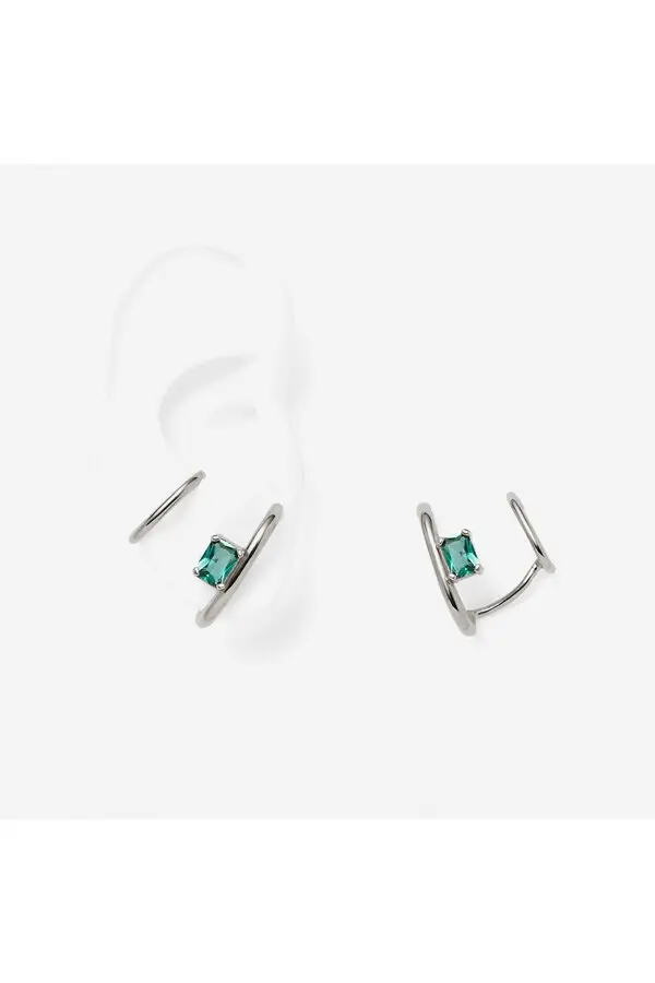 Lady Grey Duo Plated Ear Cuff With Gemstone - Silver