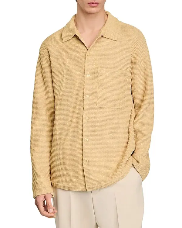 Sandro Chemise Coast Oversized Knit Button Shirt - Nut