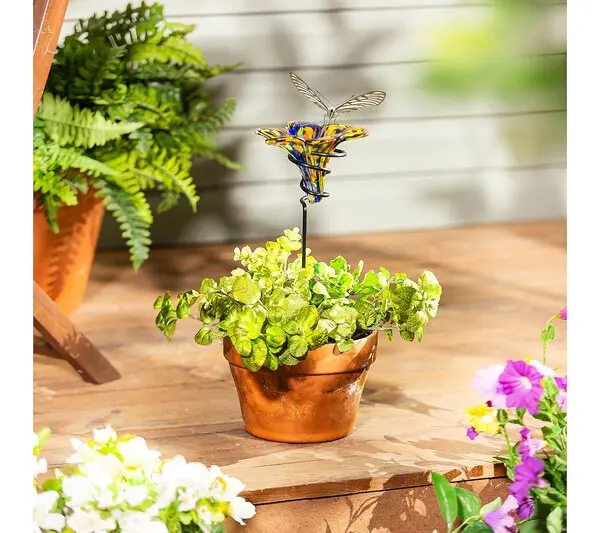 PLOW & HEARTH 15' Art Glass Flower Feeder