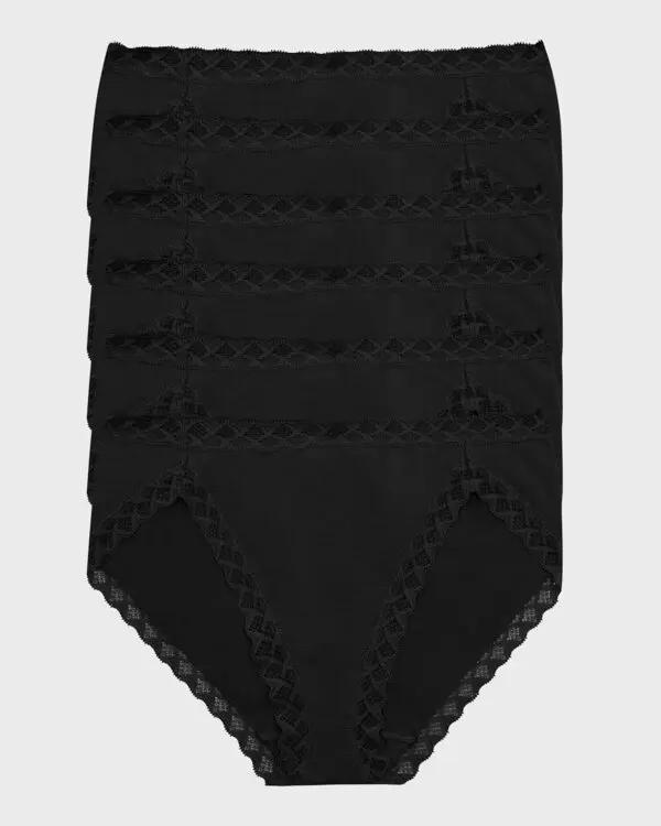 Natori Lace-trim French-cut Briefs, Pack Of 6 - Black