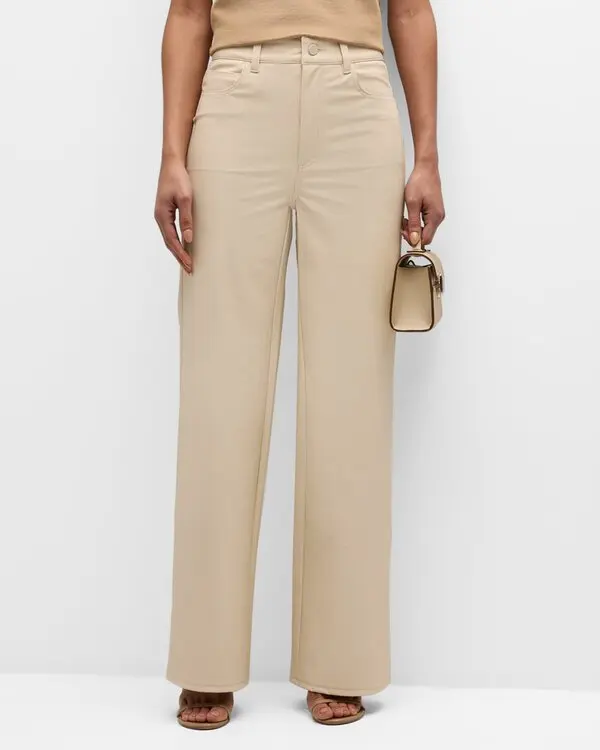 Paige Faux-leather Wide-leg Pants - Ecru