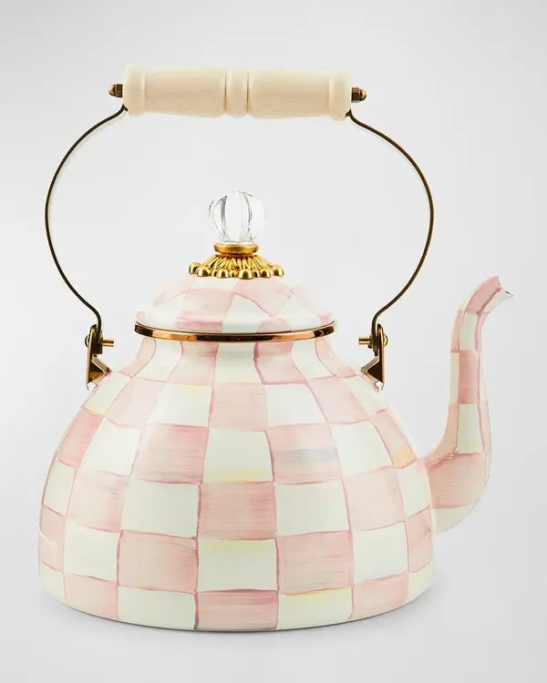 MACKENZIE-CHILDS Rosy Check Enamel Tea Kettle, 3qt - One-color