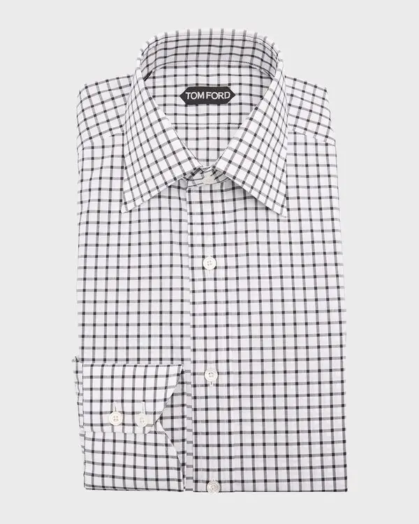 TOM FORD Slim-fit Cotton Grid Check Sport Shirt - White And Black
