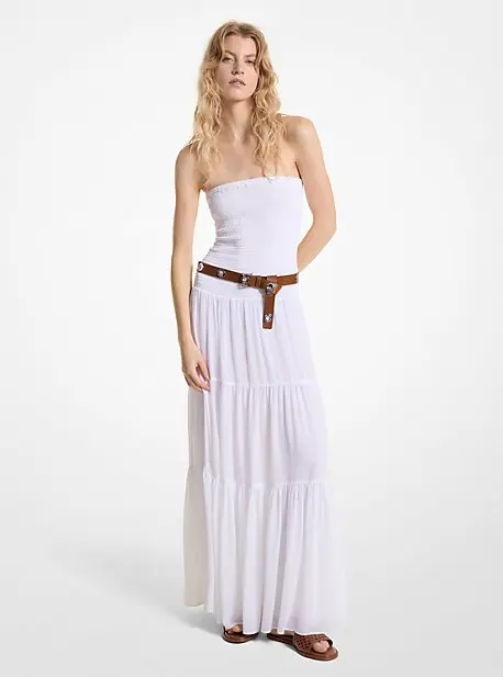 Michael Kors Smocked Georgette Maxi Dress In White 78% Off