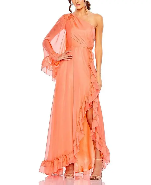 Mac Duggal One-sleeve Ruffled Hem Gown