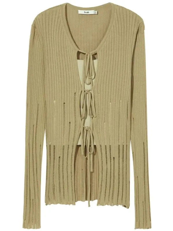 B+AB Distressed Ribbed-knit Cardigan - Green