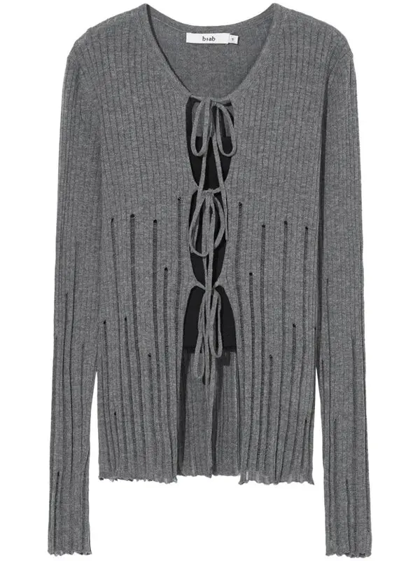 B+AB Distressed-effect Ribbed-knit Cardigan - Grey