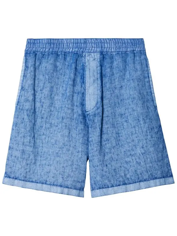 Burberry Equestrian Knight Appliqué Linen Shorts - Blue