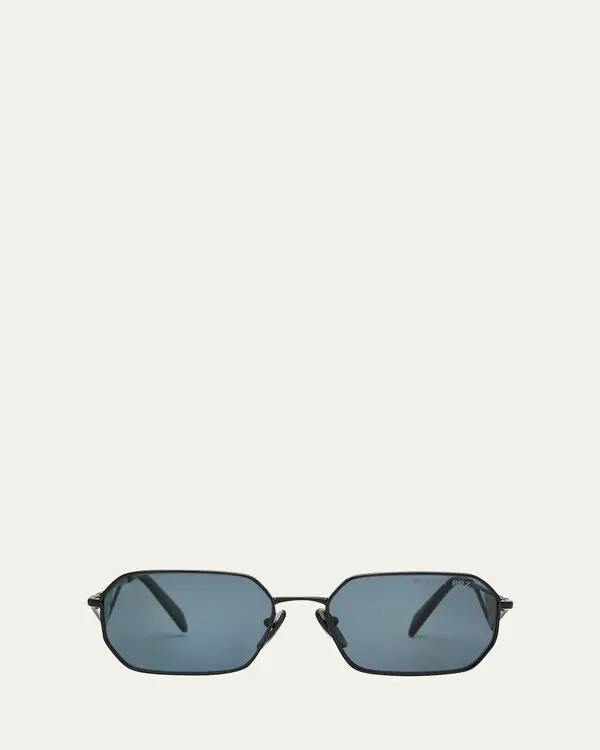 Prada Rectangle Steel Sunglasses - Black Grey Polar/black