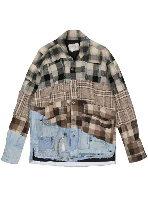 GREG LAUREN Checked Patchwork Shirt Jacket