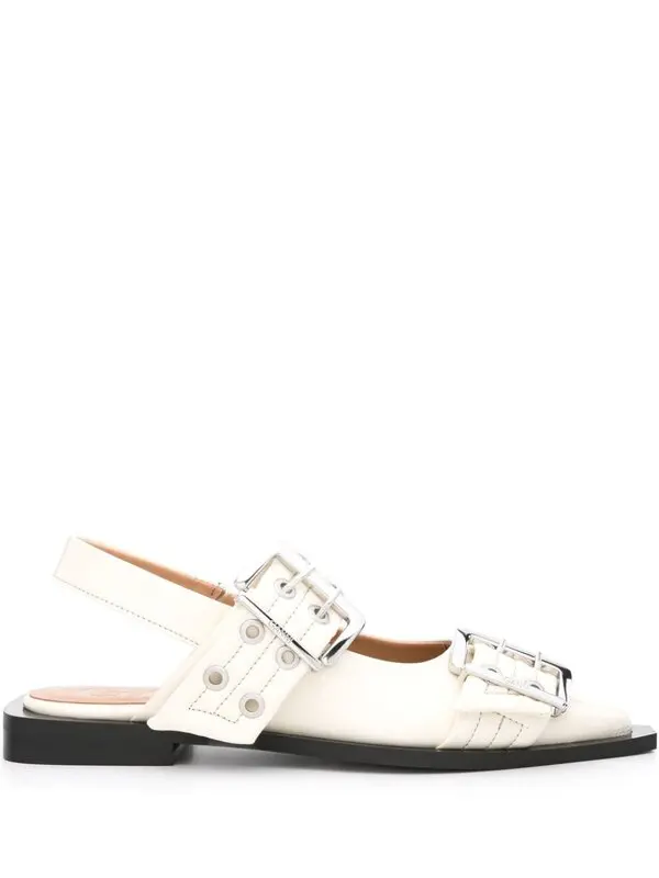 GANNI Buckled Pointed-toe Ballerina Flats - Neutrals