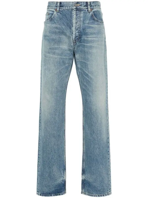 Saint Laurent Stonewashed Distressed Straight Jeans