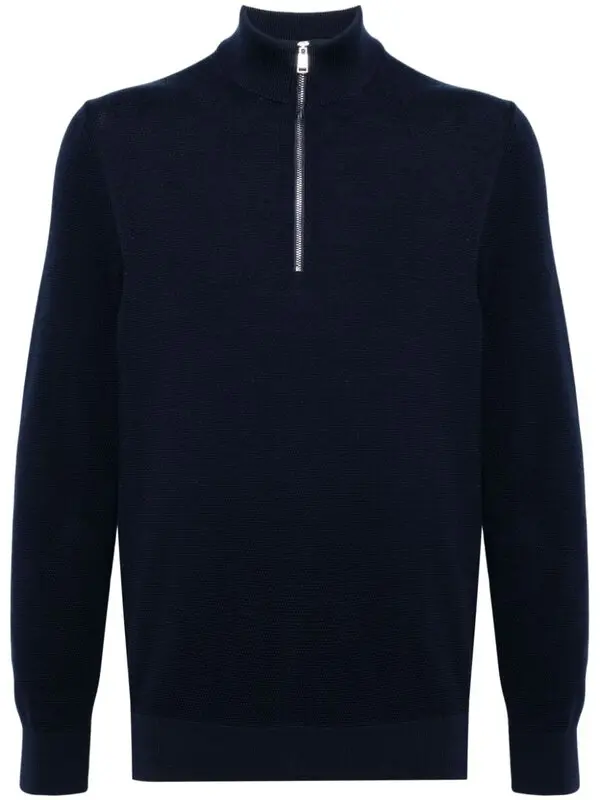 Hugo Boss Zip-up Cotton Jumper - Blue