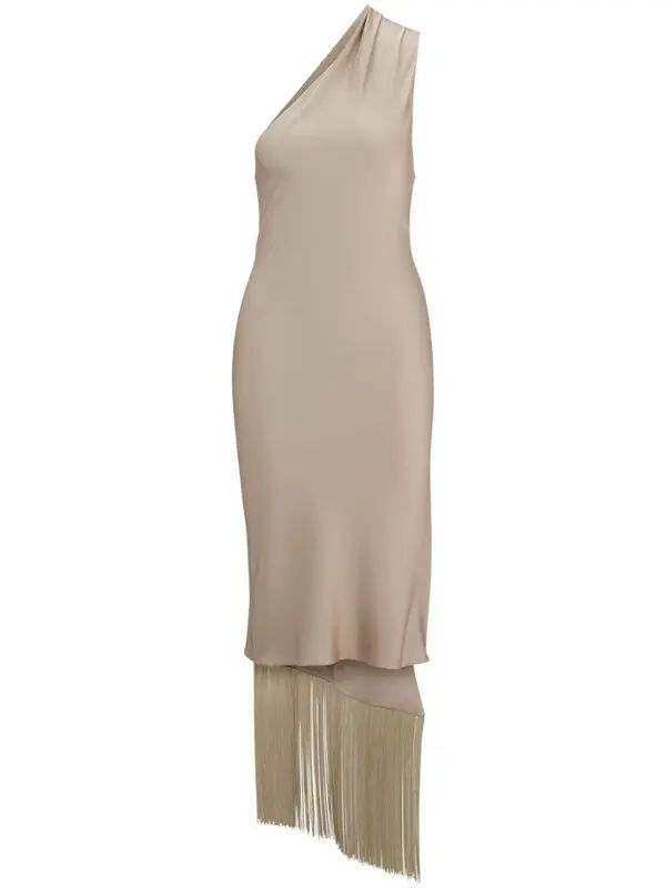 Hugo Boss Fringed One-shoulder Midi Dress