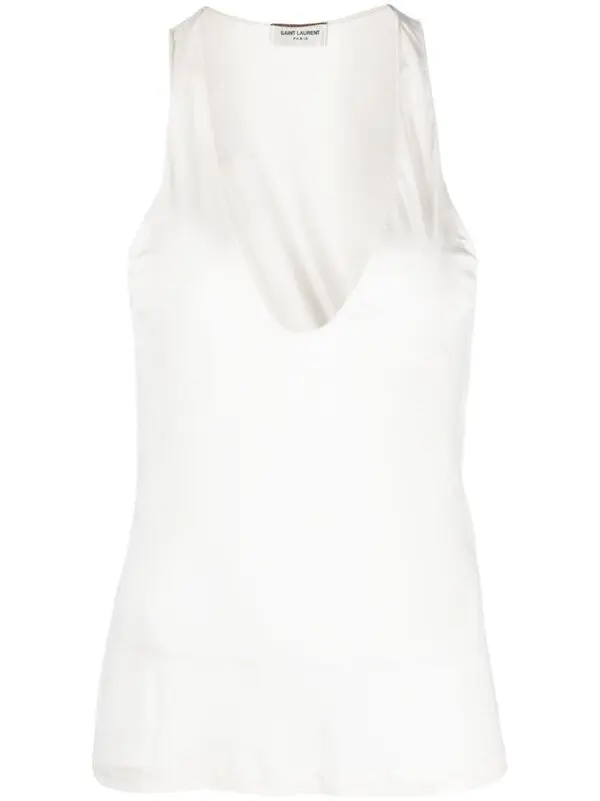 Saint Laurent Plunging Satin Tank Top
