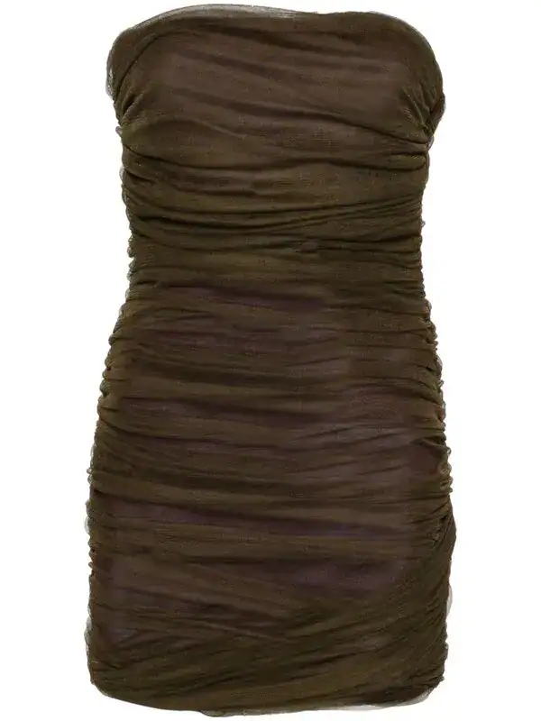 Saint Laurent Ruched-Detail Strapless Dress - Green | Editorialist
