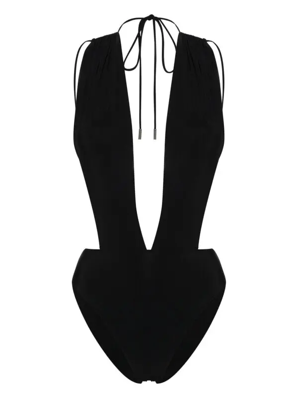 Saint Laurent V-neck Open-back Swimsuit - Black