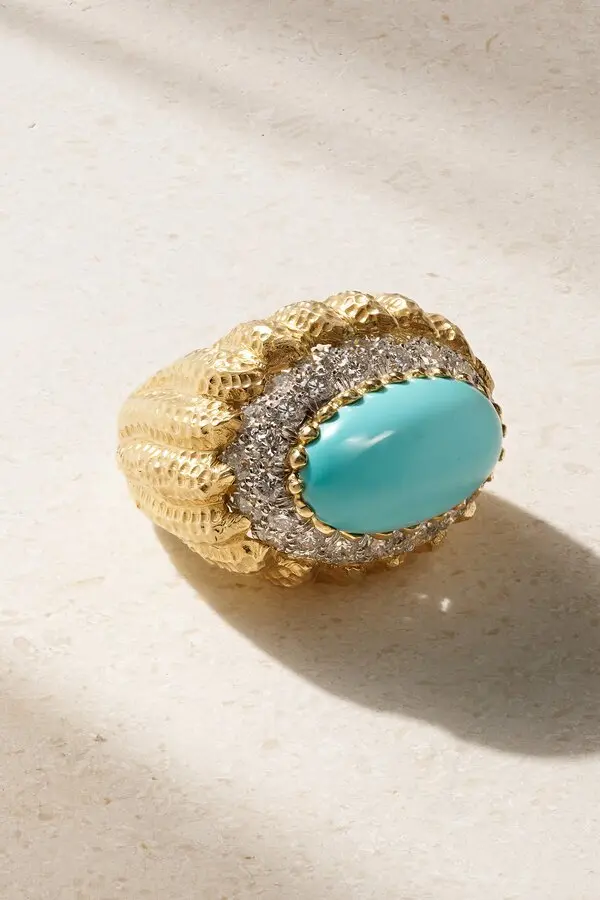 David Webb Mount Olympus 18-karat Platinum, Turquoise And Diamond Ring