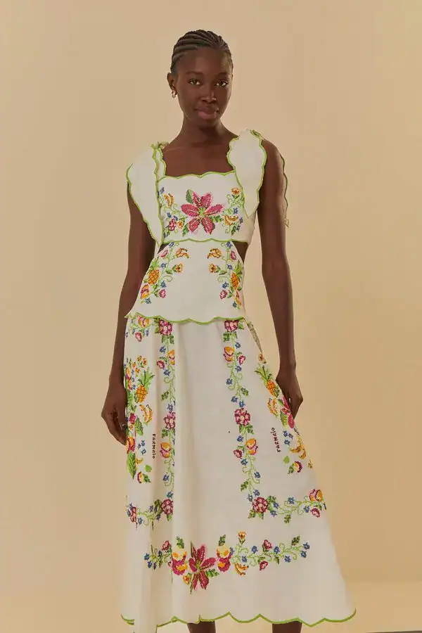 Farm Rio Active Off-White Tropical Romance Maxi Dress - Tropical Romance  White | Editorialist