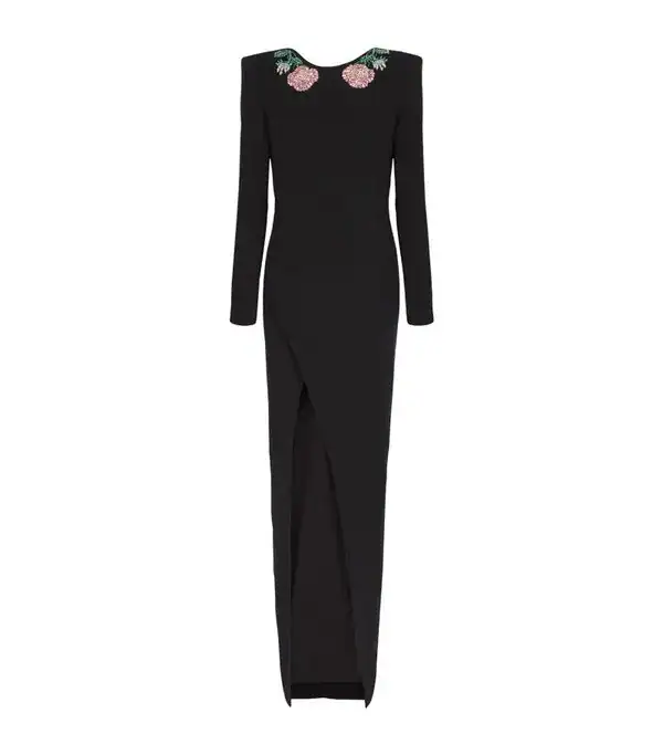 Balmain Rose Embroidery Maxi Dress - Black | Editorialist