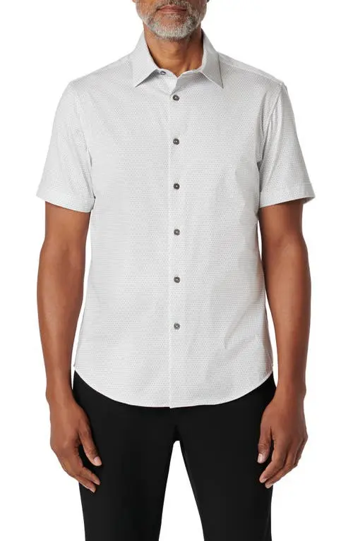 Bugatchi Miles Ooohcotton® Geometric Print Short Sleeve Button-up Shirt - Platinum
