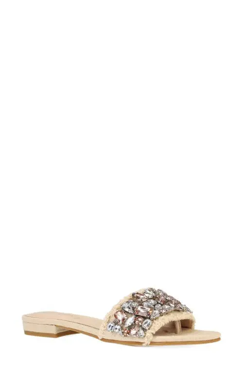 Pelle Moda Bayer Pearl Embellished Slides - Natural Multi