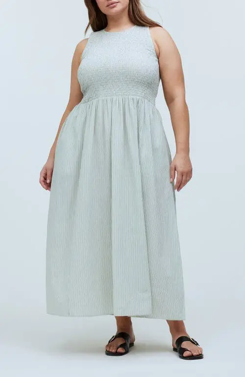 Madewell The Melody Smocked Midi Dress In Pistachio Stripe - 54% Off |  Editorialist