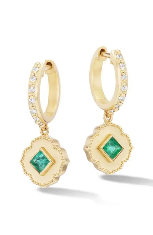 ORLY MARCEL Lotus Emerald & Diamond Huggie Hoop Earrings