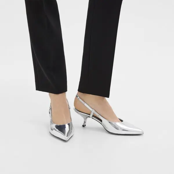 Theory Metallic Leather Slingback Pumps - Silver