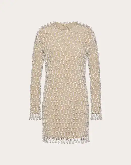 Valentino Garavani Embroidered Rhinestone Mesh Short Dress In Silver - 40%  Off | Editorialist