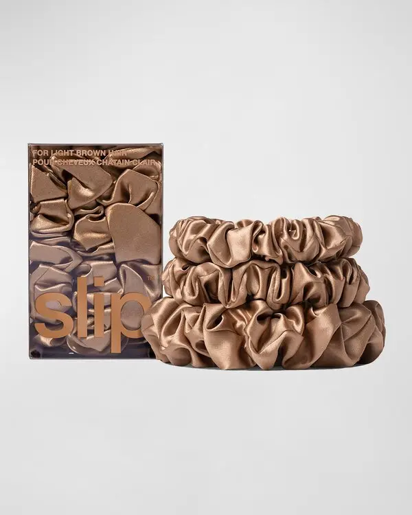 Slip Set Of 3 Silk Scrunchies - Light Brown