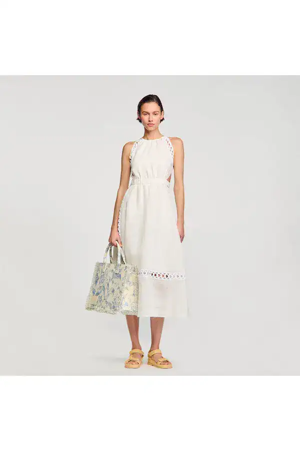Sandro Linen Maxi Dress With Heart Pattern Trim In White - 58% Off |  Editorialist