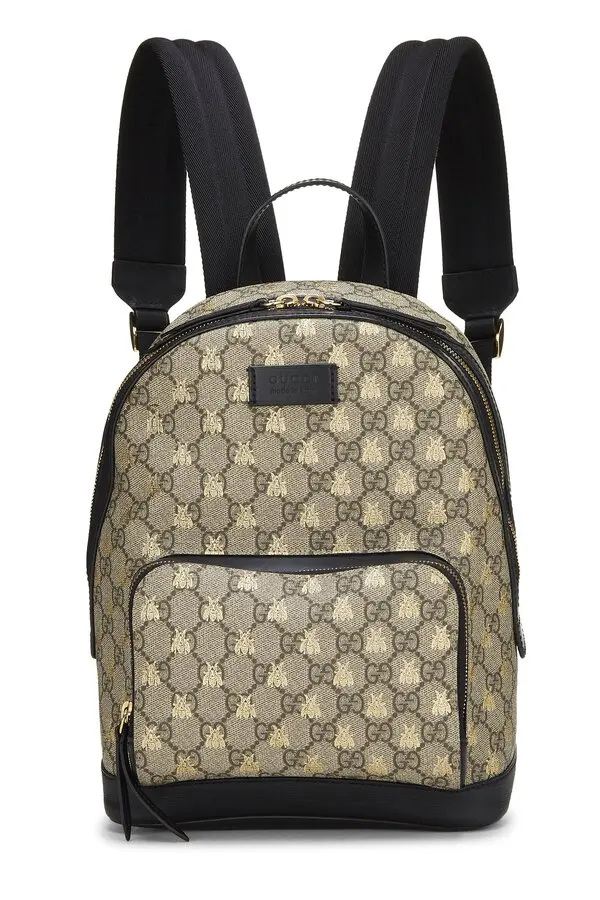 Gucci Gg Supreme Canvas Bee Backpack - Black