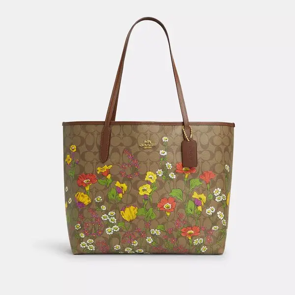 Buy COACH OUTLET City Tote In Signature Canvas With Floral Print ...