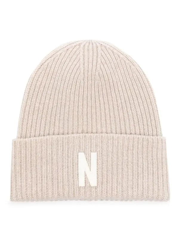 Norse Projects Logo-patch Ribbed Wool Beanie - Neutrals