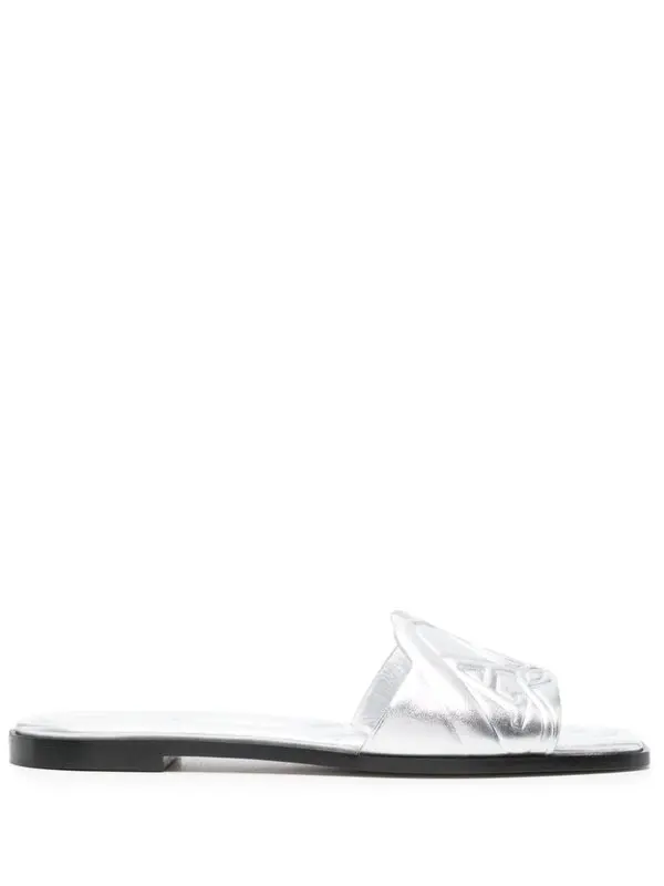 Alexander McQueen Embossed Logo Slides - Silver